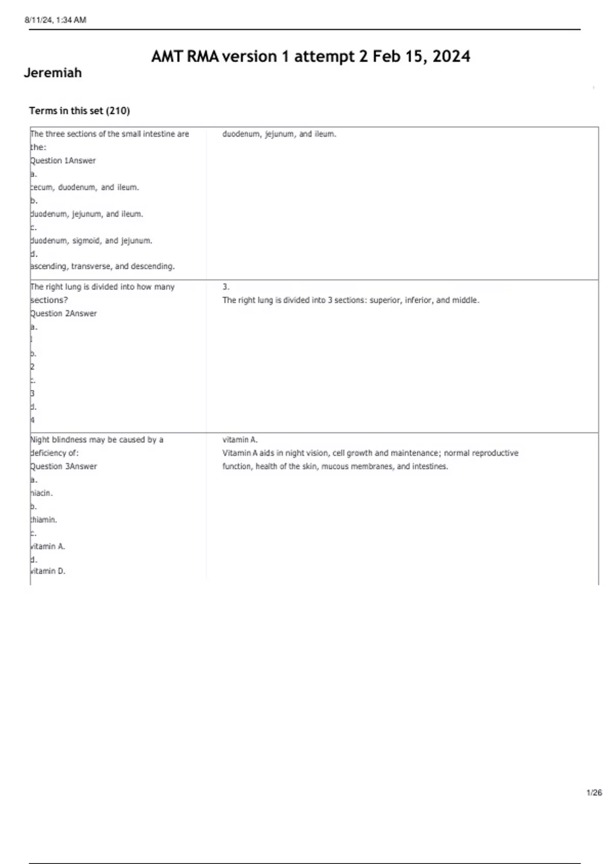 AMT RMA version 1 attempt 2 Feb 15, 2024 Flashcards _ (DETAILED ANSWERS ...