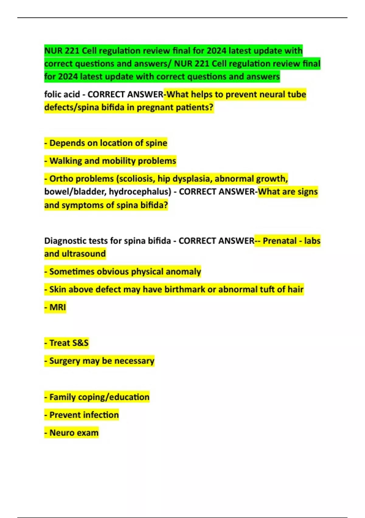 NUR 221 Cell regulation review final for 2024 latest update with ...