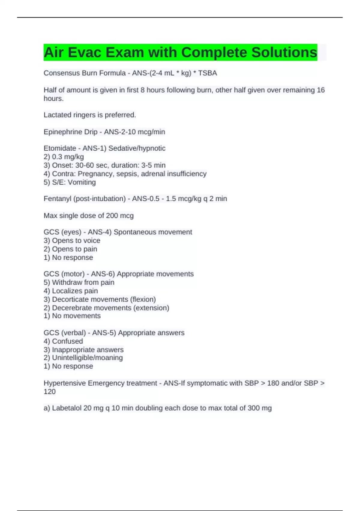 Air Evac Exam with Complete Solutions - Air evacuation - Stuvia US