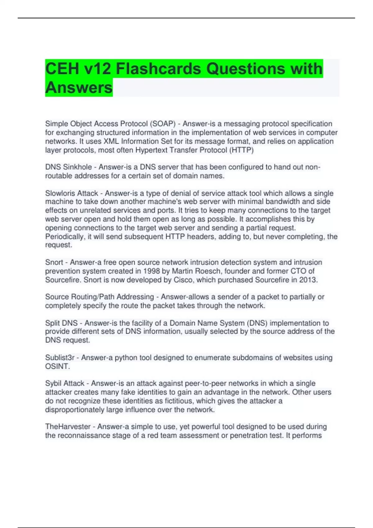 CEH v12 Flashcards Questions with Answers - CEH v12 - Stuvia US