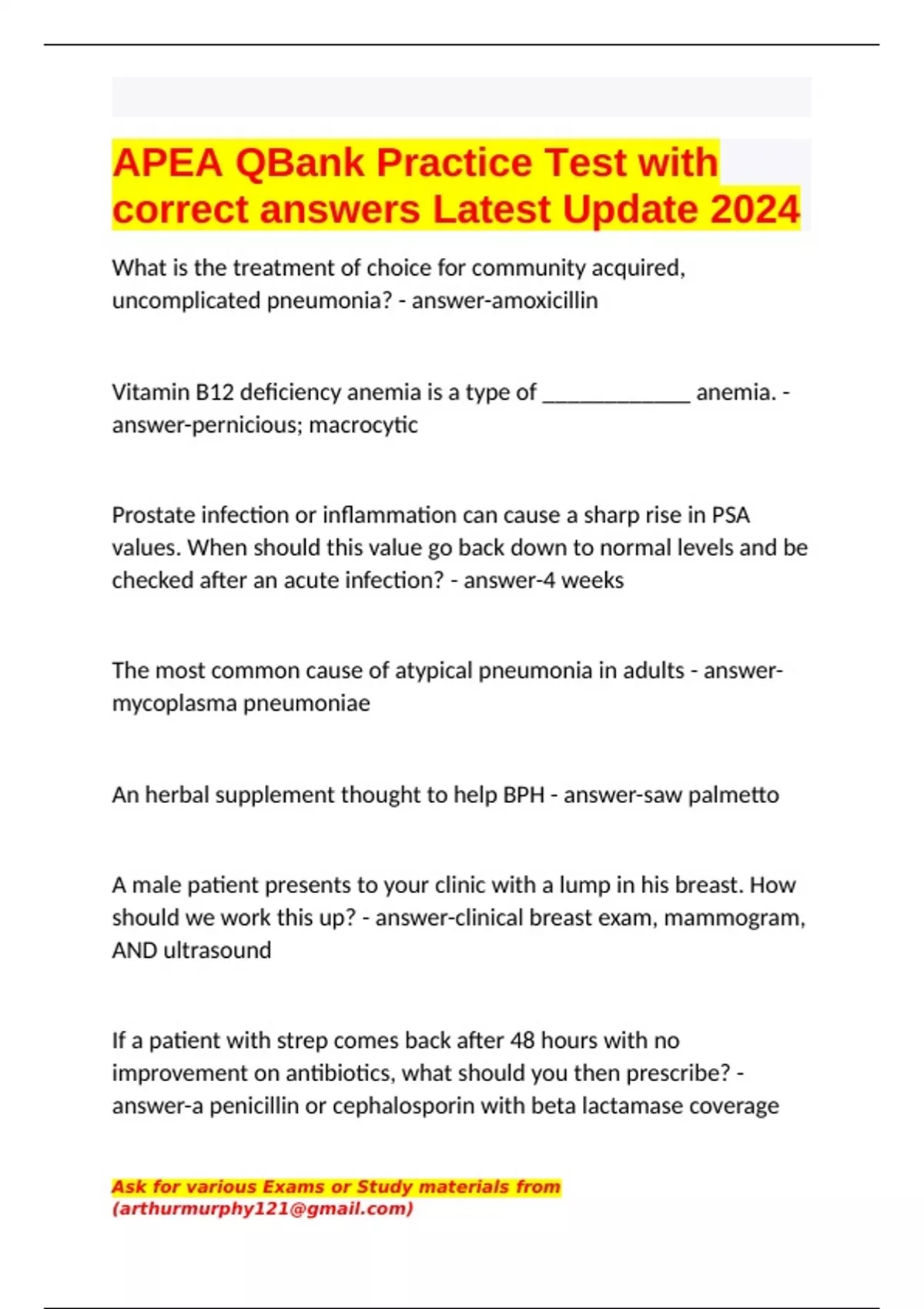 APEA QBank Practice Test with correct answers Latest Update 2024 - Apea ...