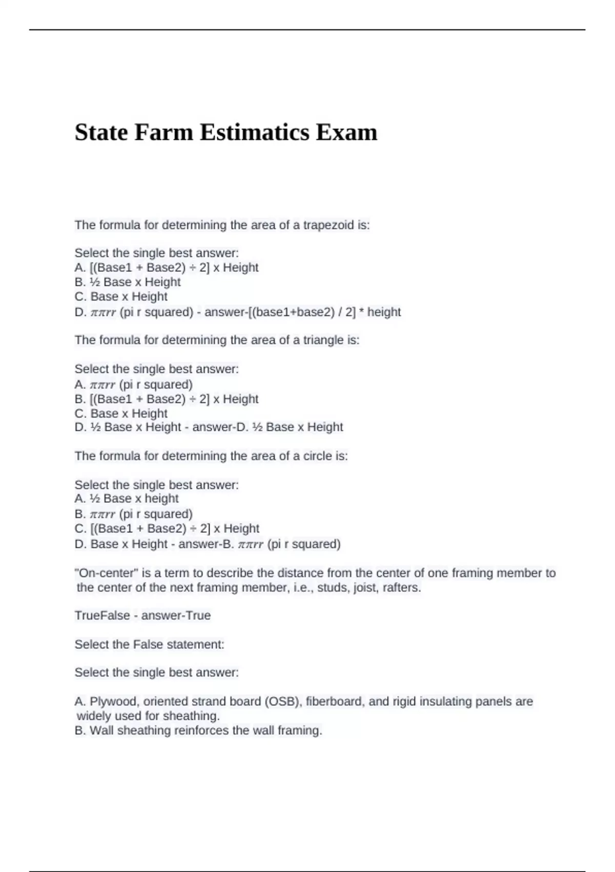 State Farm Estimatics Exam. - State Farm Property - Stuvia US