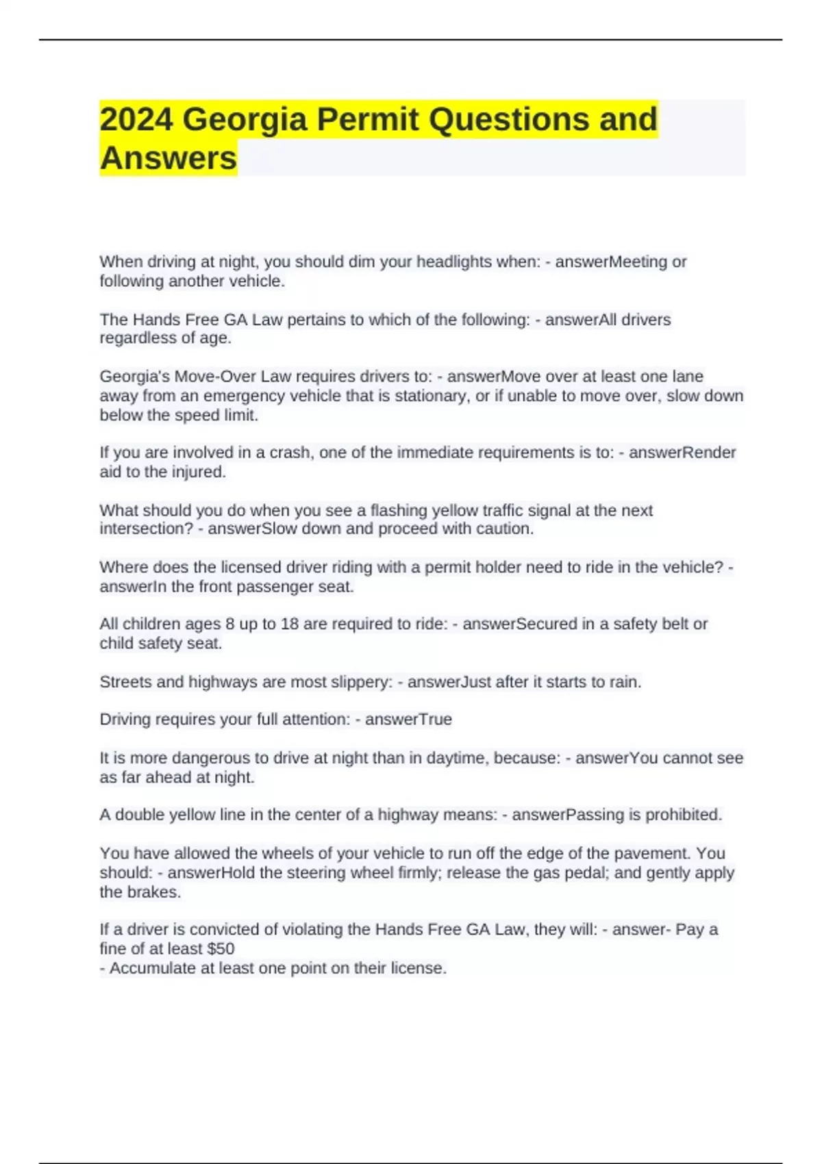 2024 Georgia Permit Questions and Answers - Georgia Permit - Stuvia US