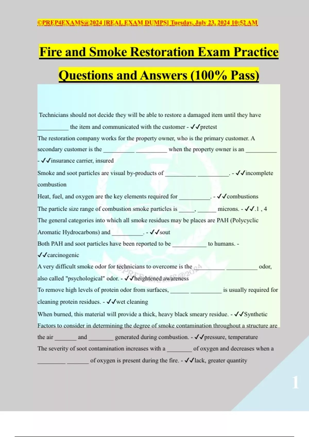 Fire and Smoke Restoration Exam Bundle Pack with Complete Solutions ...