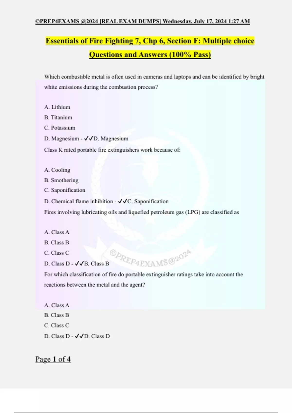 Essentials of Fire Fighting 7, Chp 6, Section F: Multiple choice ...