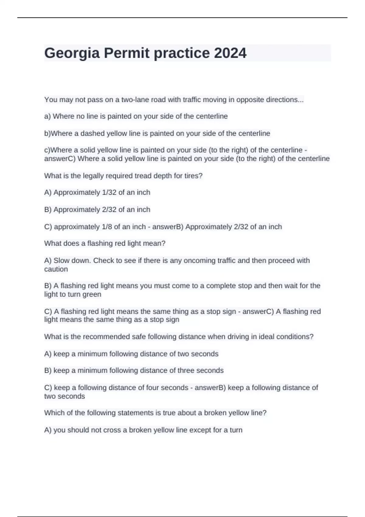 Georgia Permit practice 2024 Questions with Solutions - Georgia Permit ...