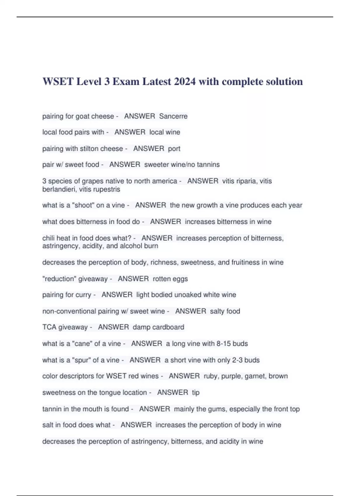 WSET Level 3 Exam Latest 2024 with complete solution - WSET level 1 ...