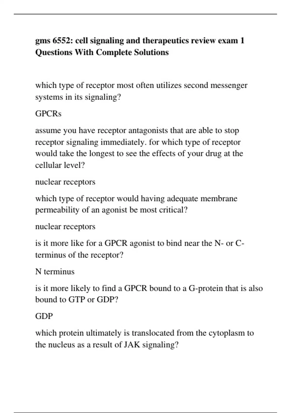 gms 6552: cell signaling and therapeutics review exam 1 Questions With ...