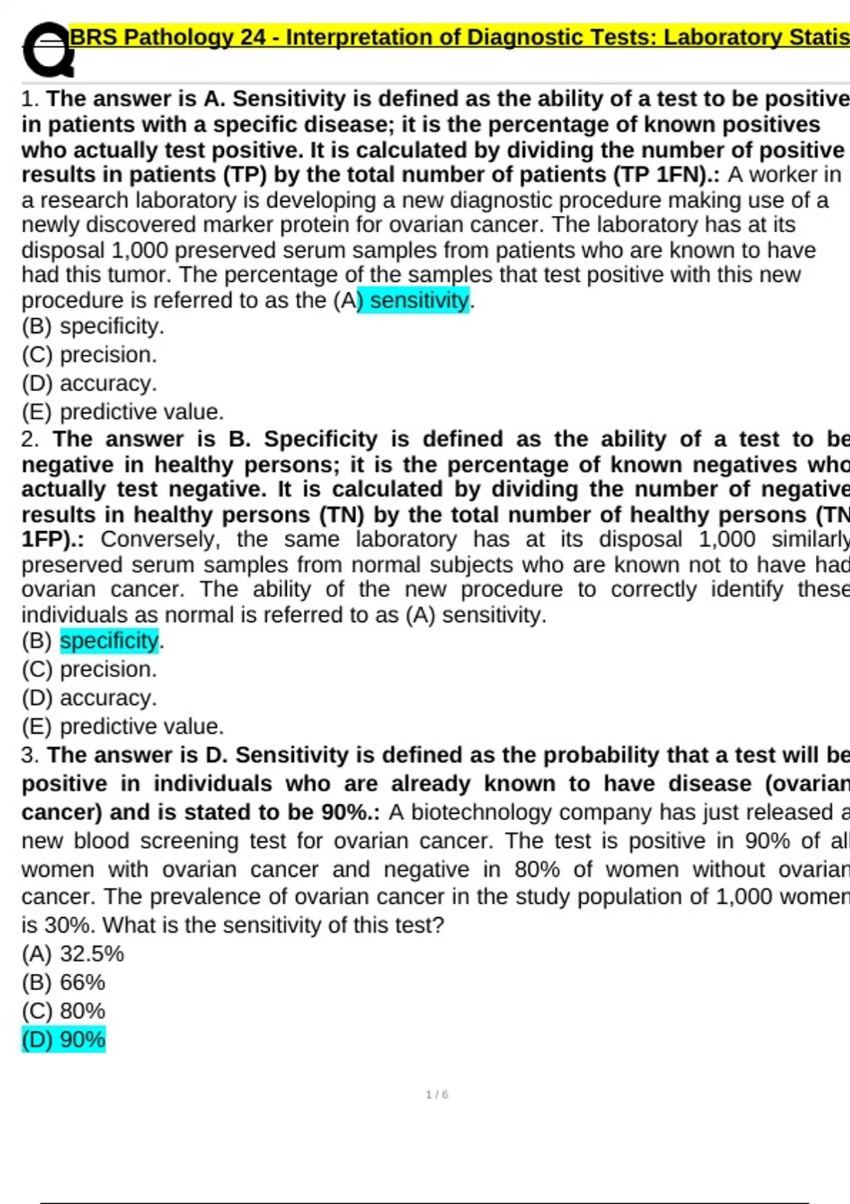 BRS Pathology 24 Interpretation of Diagnostic Tests Laboratory ...