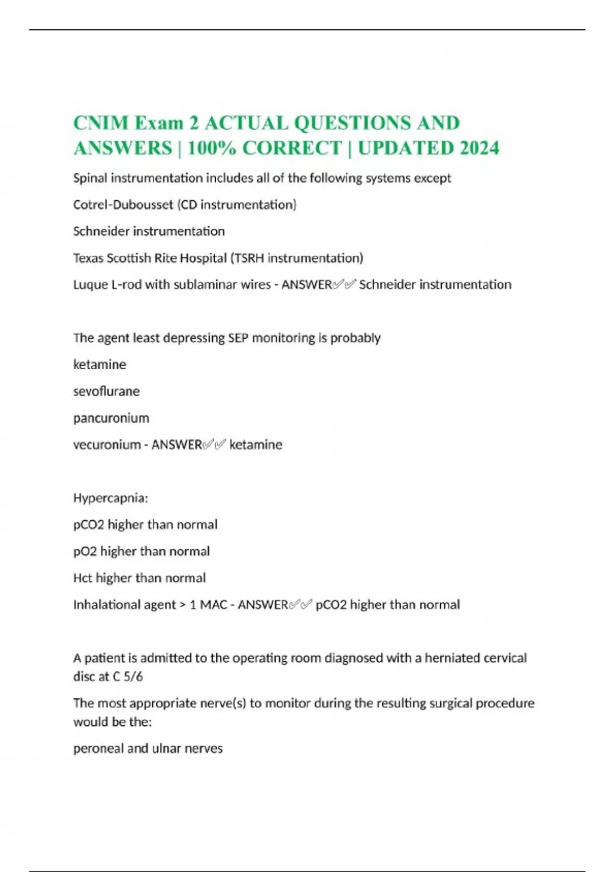 CNIM Exam 2 ACTUAL QUESTIONS AND ANSWERS | 100% CORRECT | UPDATED 2024 ...