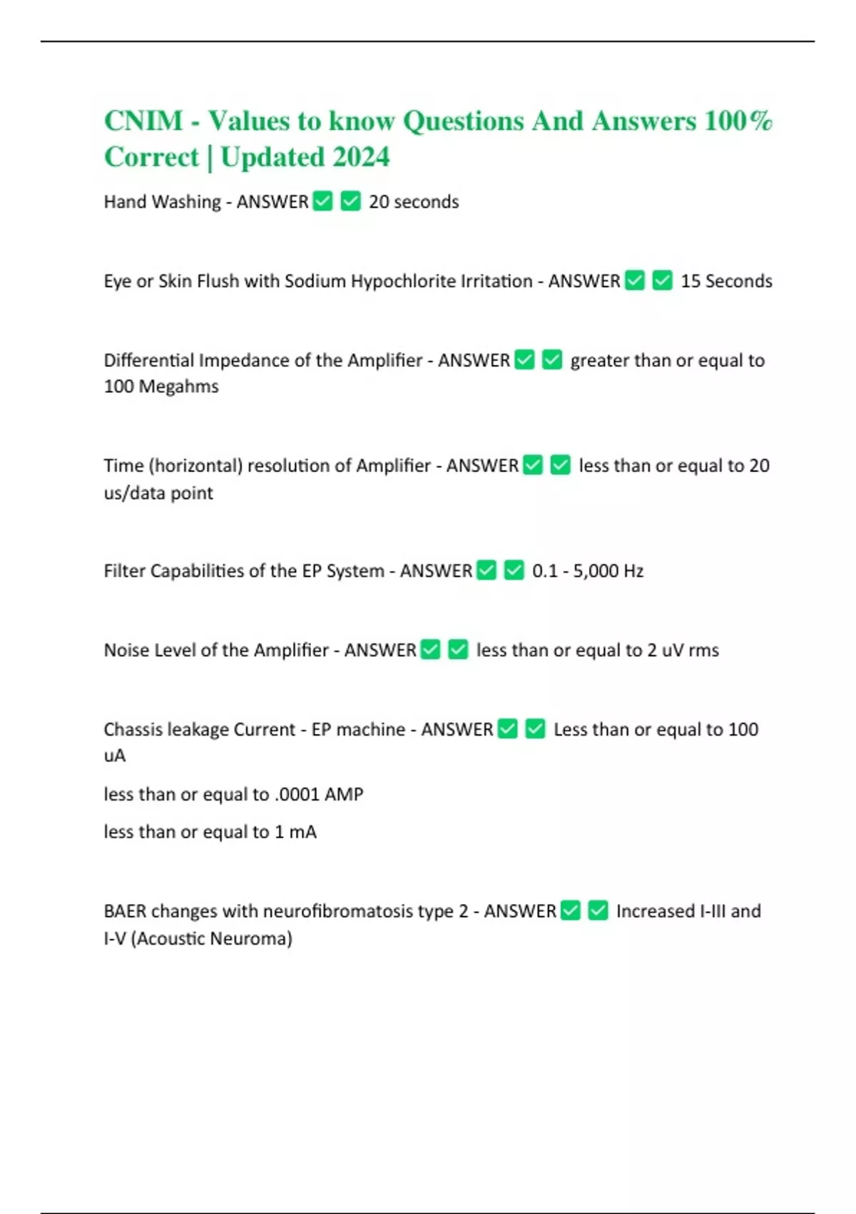 CNIM - Values to know Questions And Answers 100% Correct | Updated 2024 ...