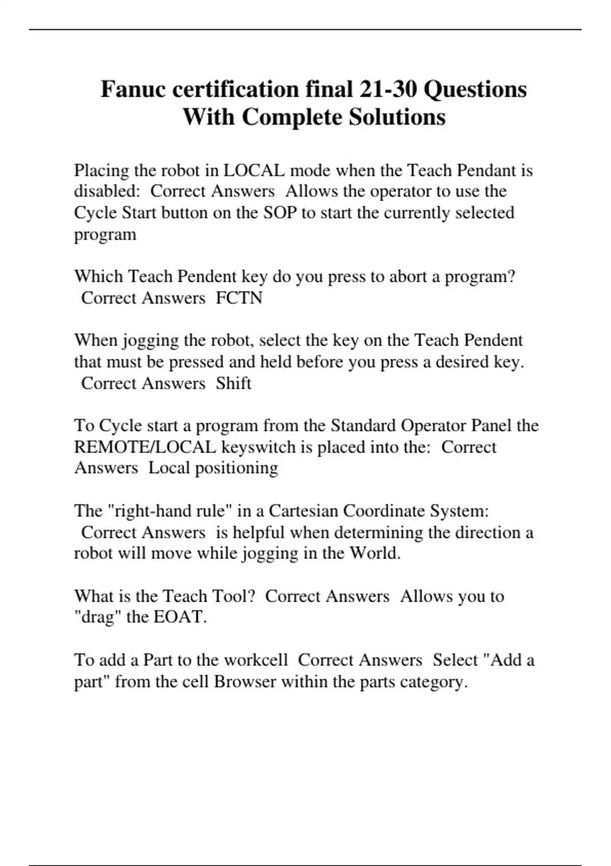 Fanuc certification final 21-30 Questions With Complete Solutions ...