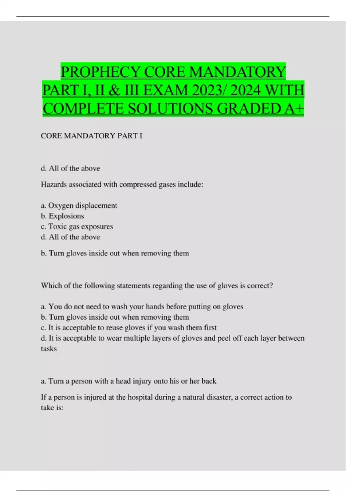 PROPHECY CORE MANDATORY PART I, II & III EXAM 2023/ 2024 WITH COMPLETE ...