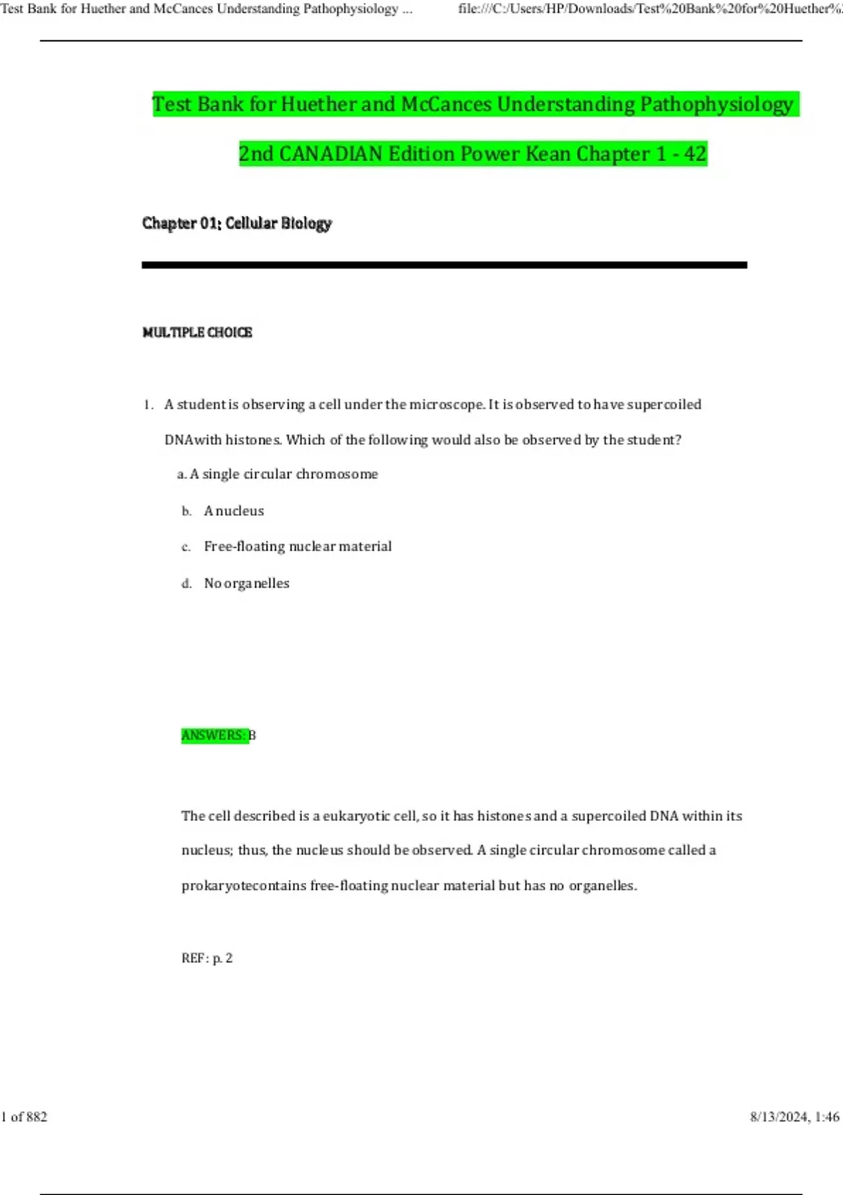 Test Bank for Huether and McCances Understanding Pathophysiology 2nd ...