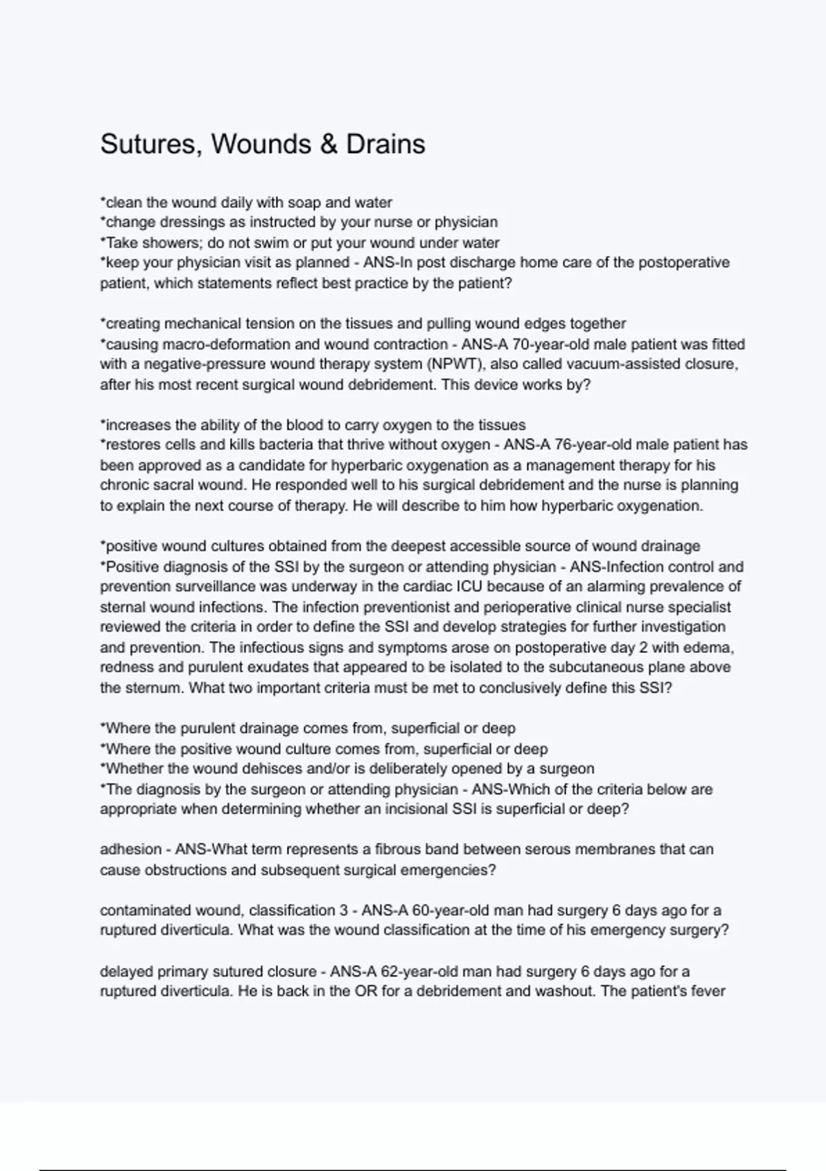 Sutures, Wounds & Drains questions and correct answers (elaborations ...