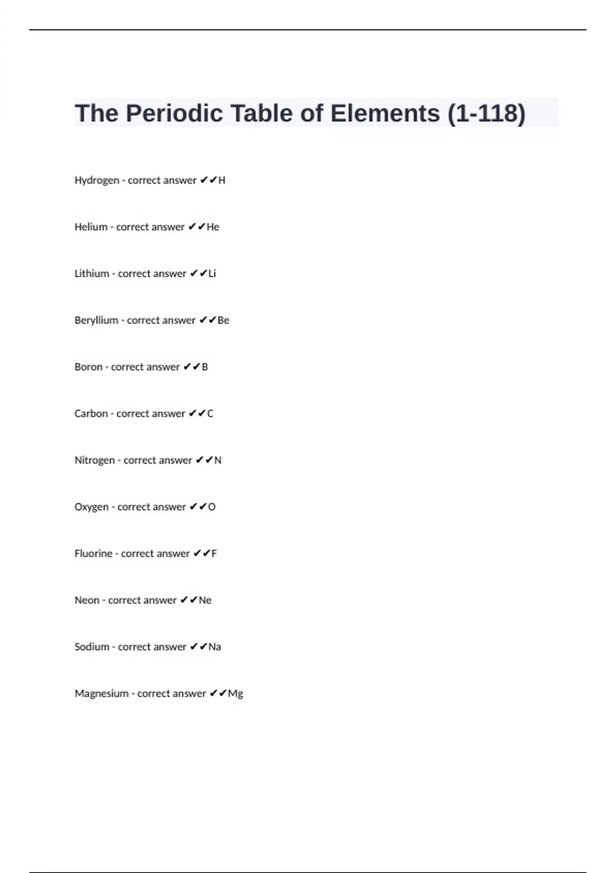 The Periodic Table of Elements (1-118)questions n answers graded A+ ...
