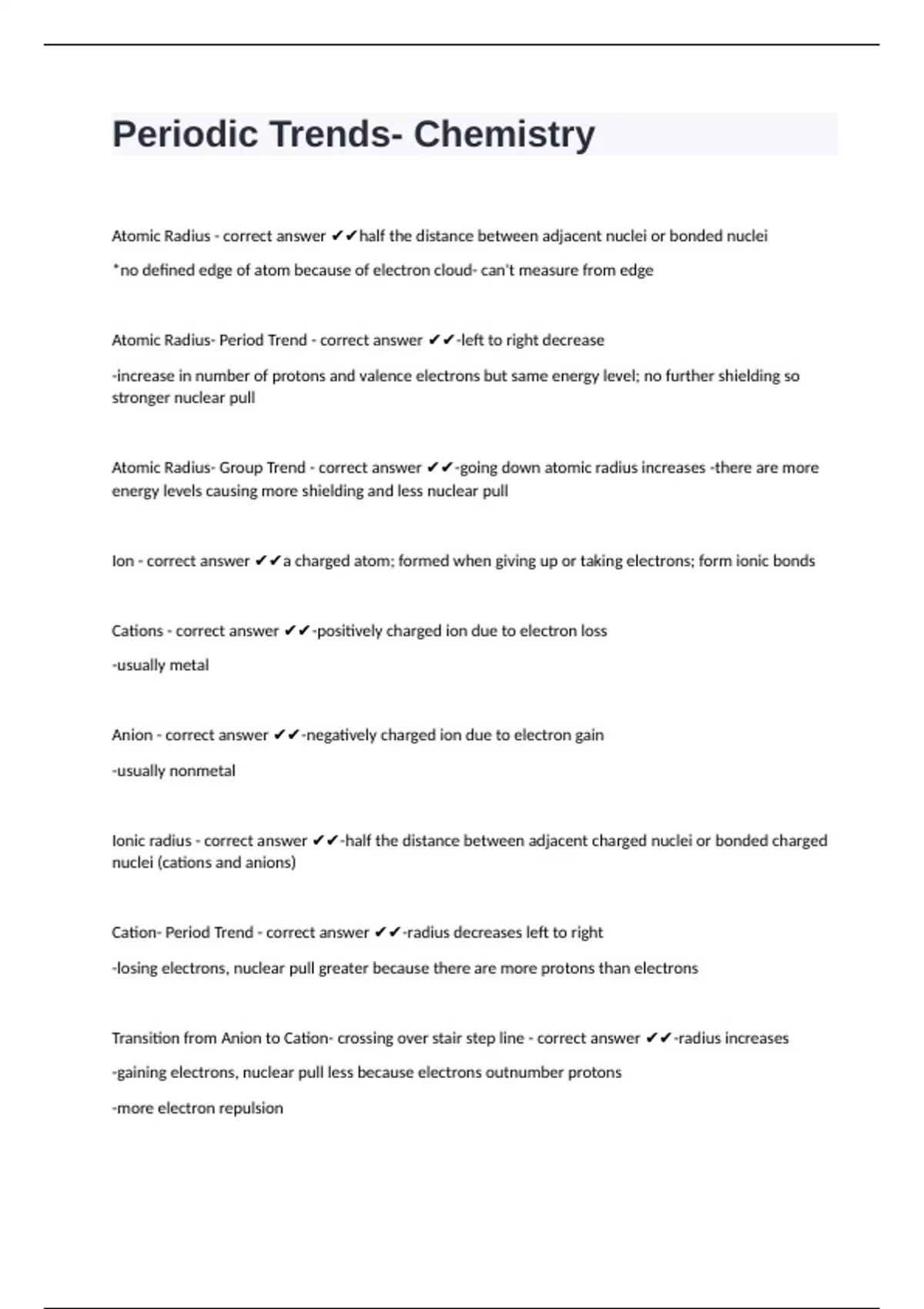 Periodic Trends- Chemistry questions with complete solutions - Ptoe ...