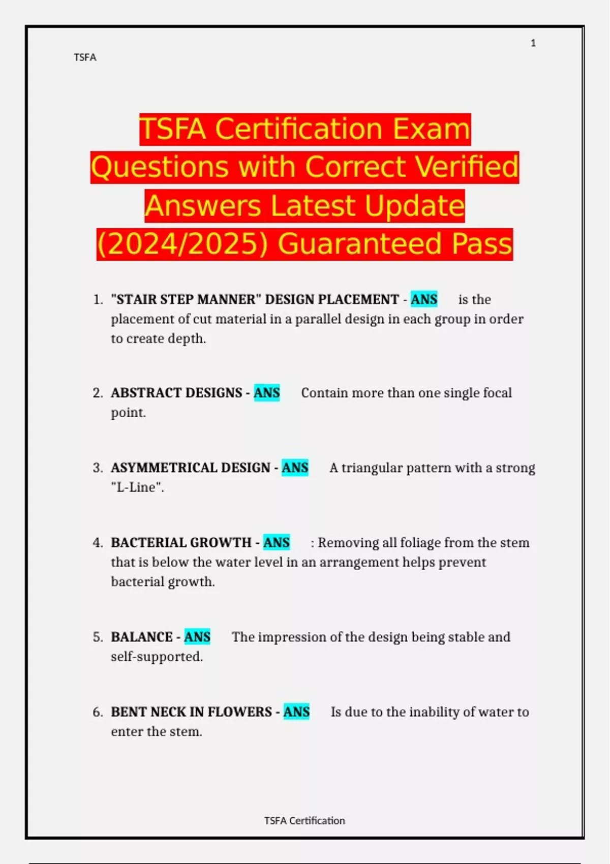 TSFA Certification Exam Questions with Correct Verified Answers Latest ...