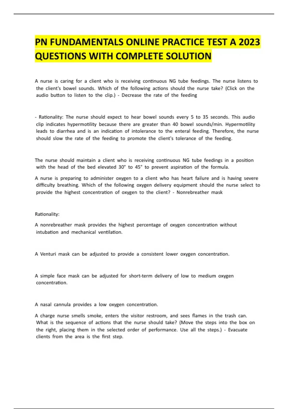 PN Fundamentals Online Practice Test A 2023 - PN Fundamentals Online ...