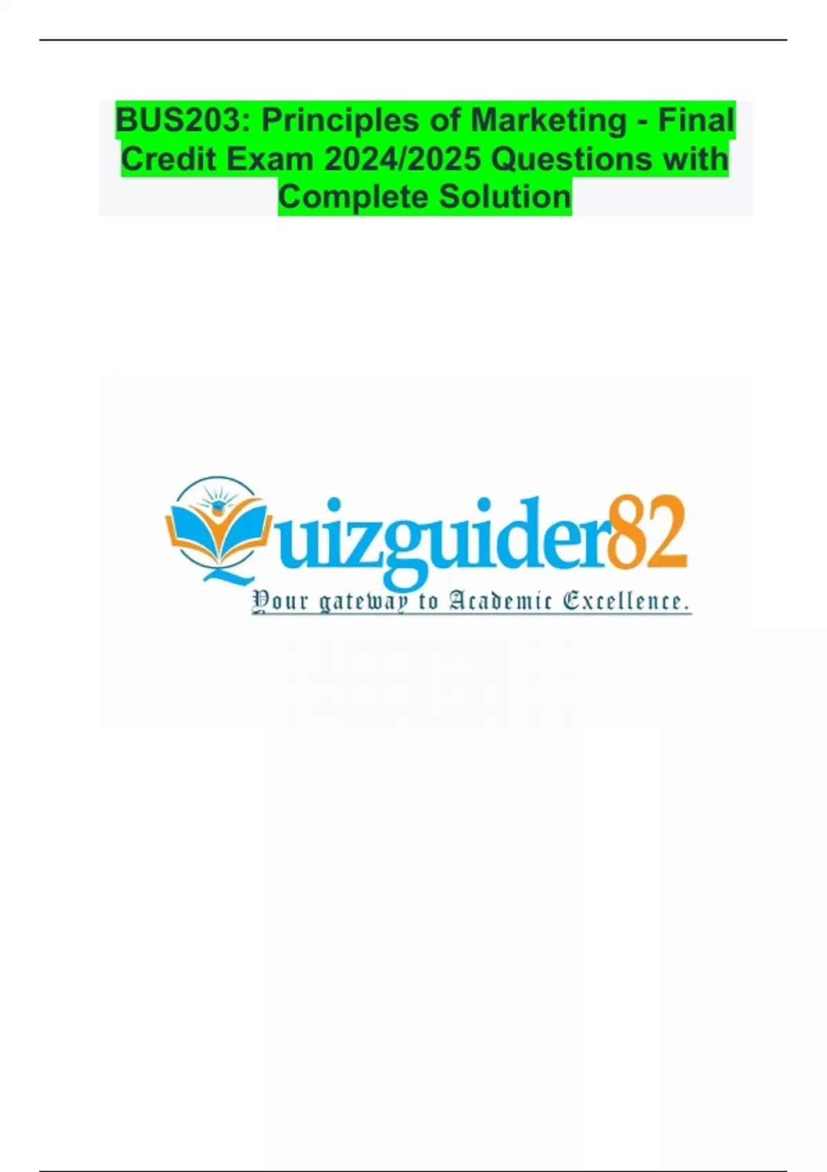 BUS203: Principles of Marketing - Final Credit Exam 2024/2025 Questions ...
