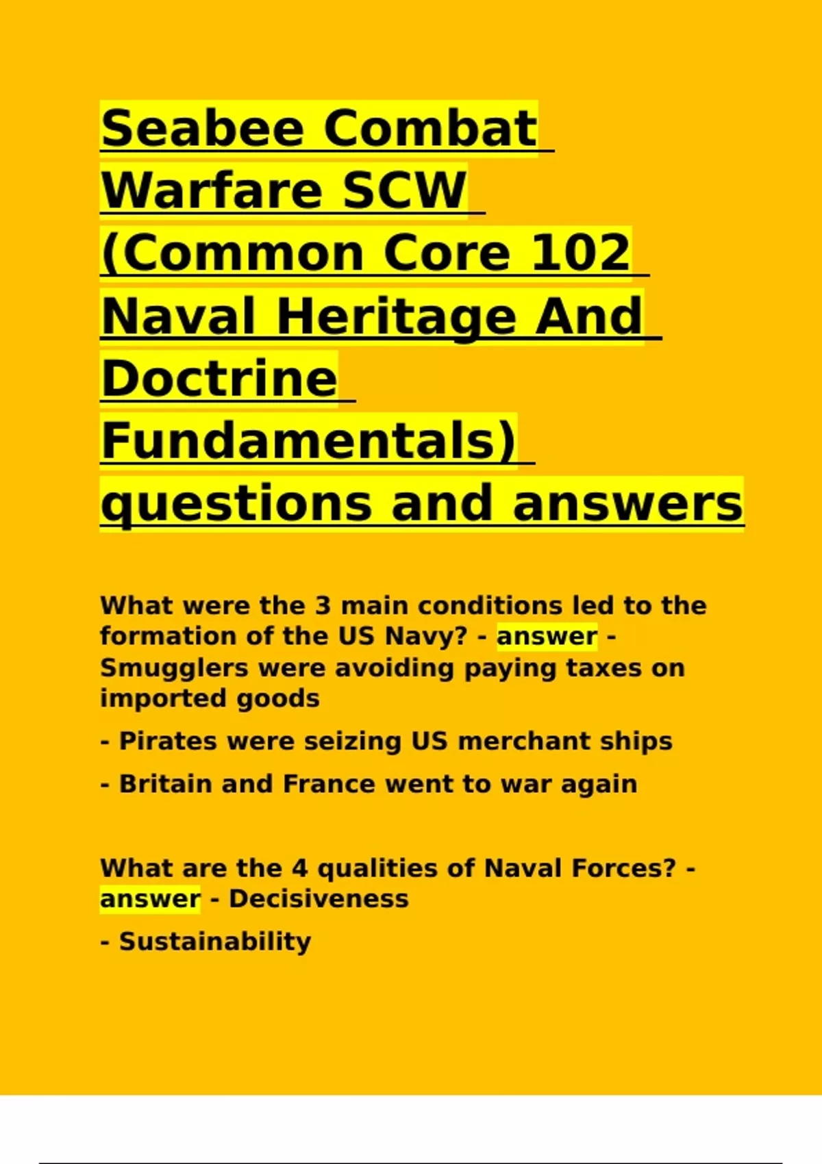 Seabee Combat Warfare (Seabee History) with 100- correct answers 2024 ...
