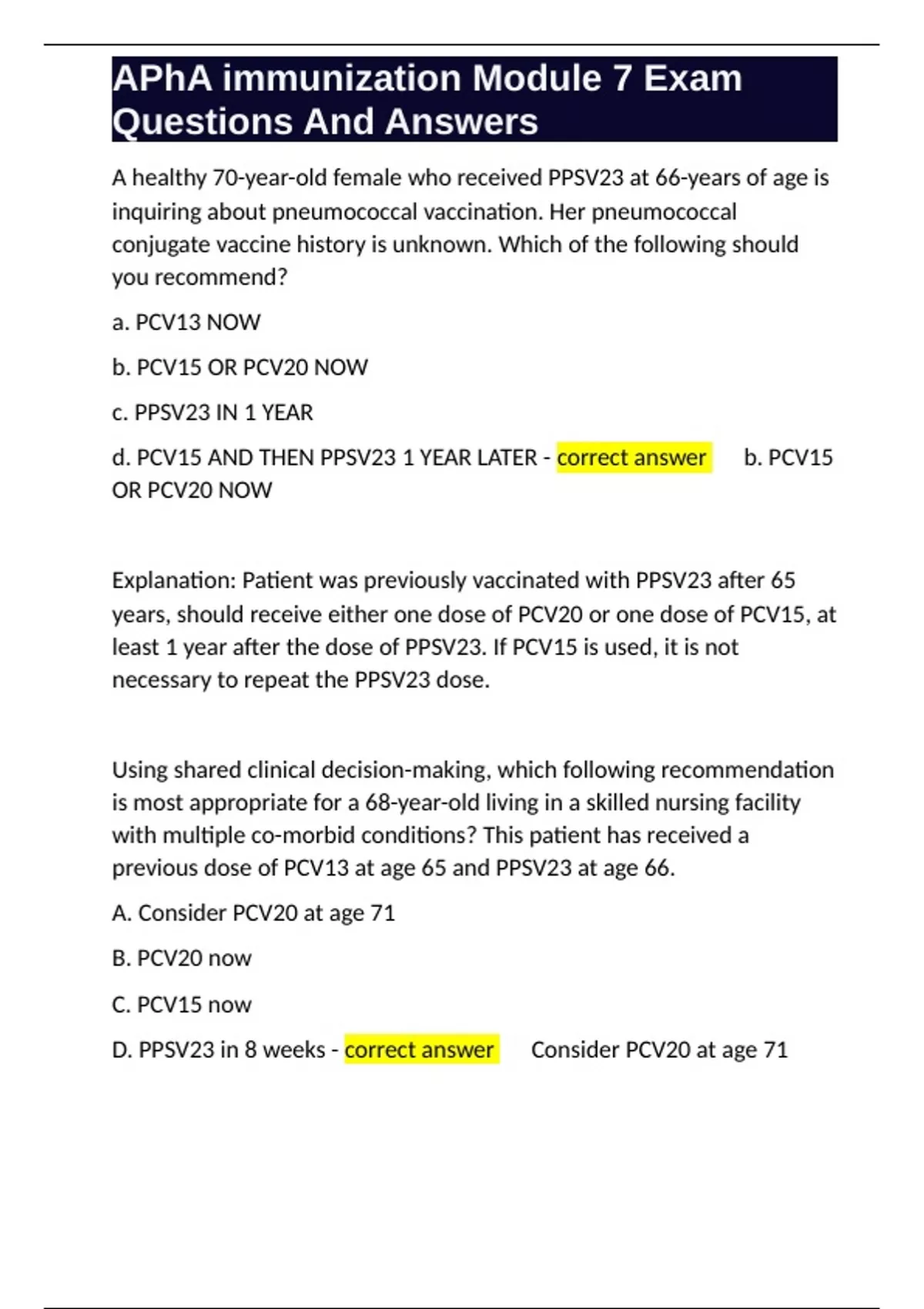APhA immunization Module 7 Exam Questions And Answers - APhA ...