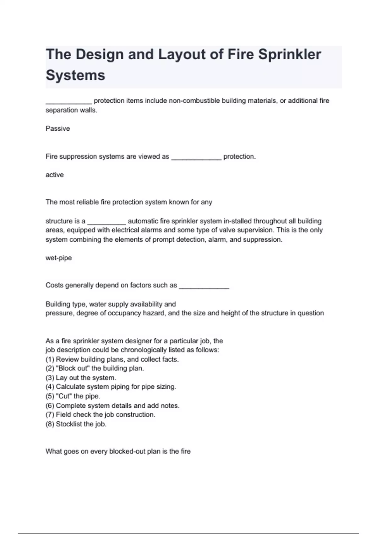 The Design and Layout of Fire Sprinkler Systems Questions and answers ...