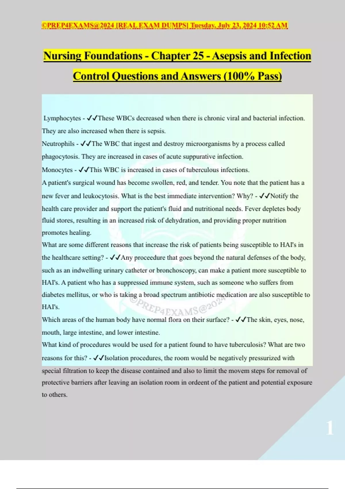 Asepsis and infection control Exam Bundle 2024/2025 (Atleast 90% Score ...