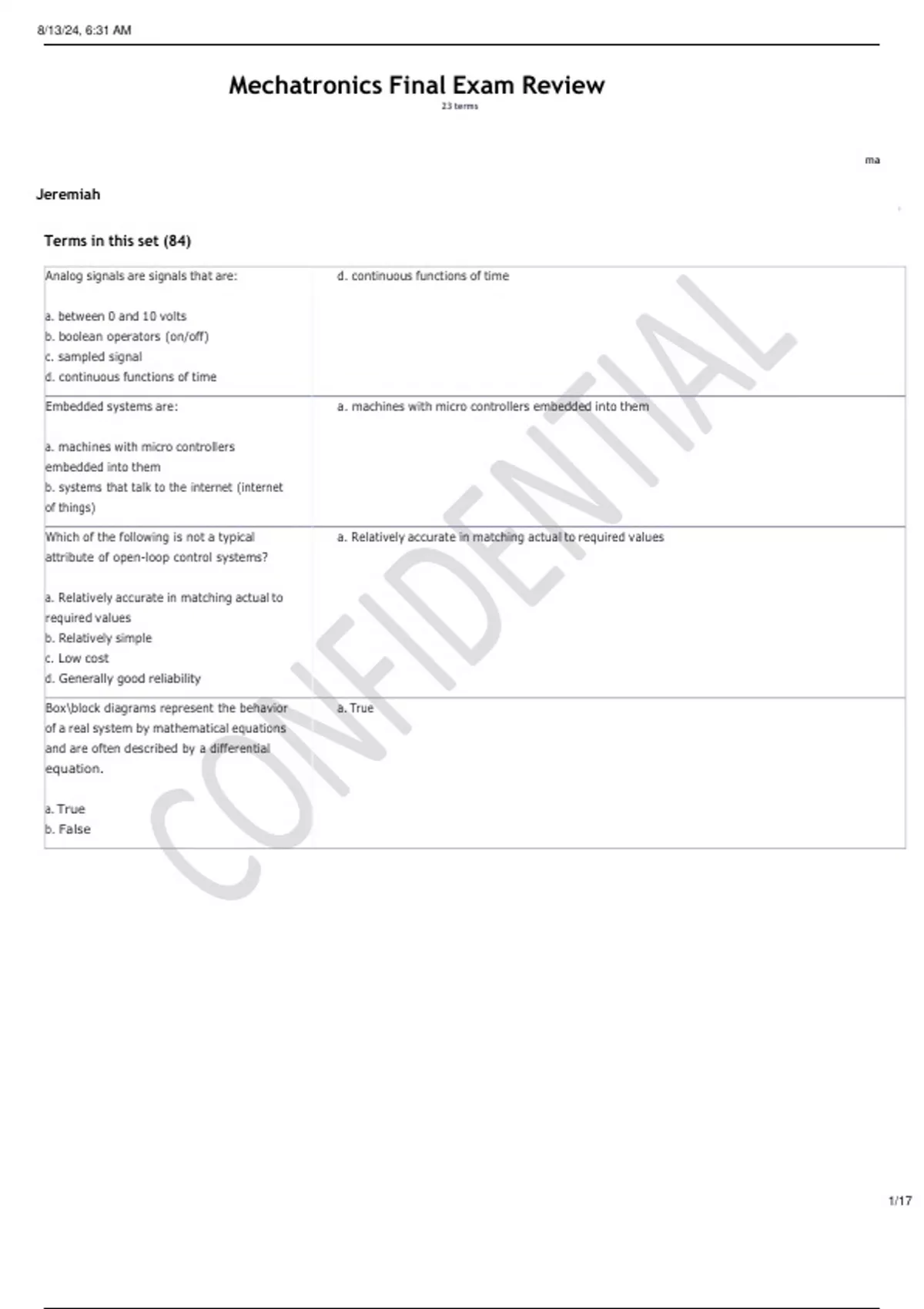 Mechatronics Final Exam Review QUESTIONS WITH 100- CORRECT ANSWERS ...