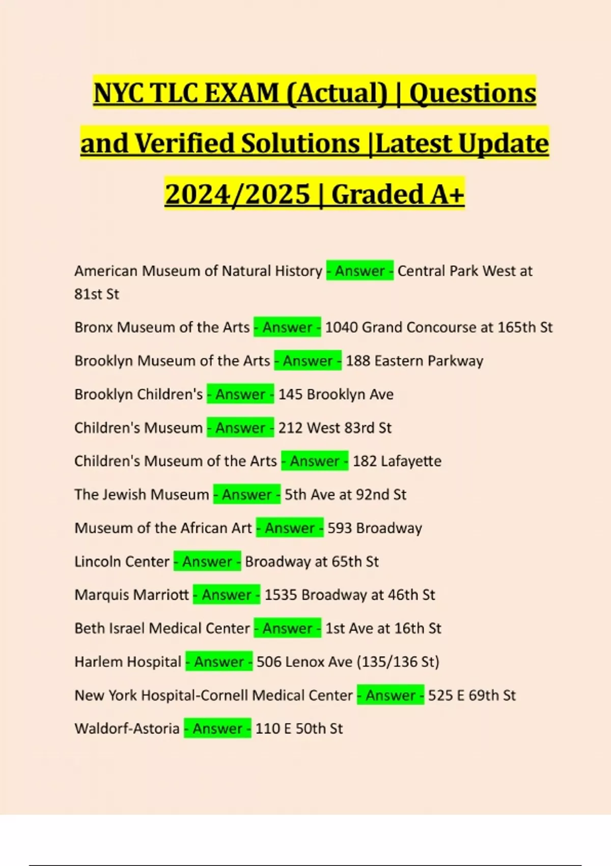 NYC TLC EXAM (Actual) | Questions and Verified Solutions |Latest Update ...