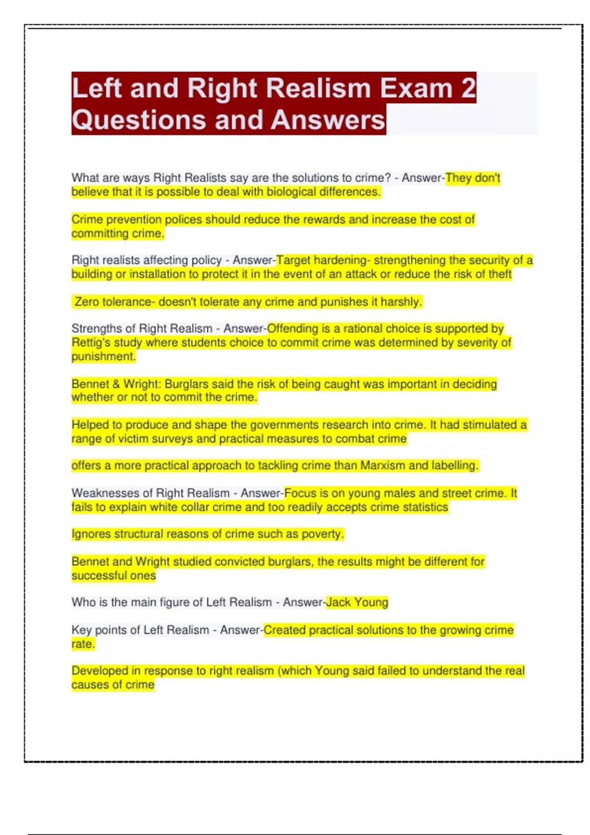 Left and Right Realism Exam 2 Questions and Answers - Left and Right ...