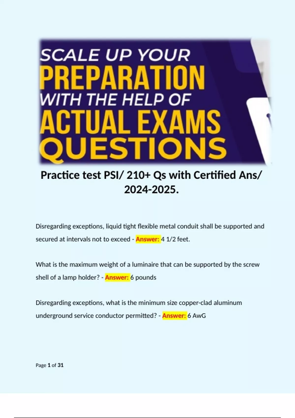 Practice test PSI/ 210+ Qs with Certified Ans/ . - PSI - Stuvia US
