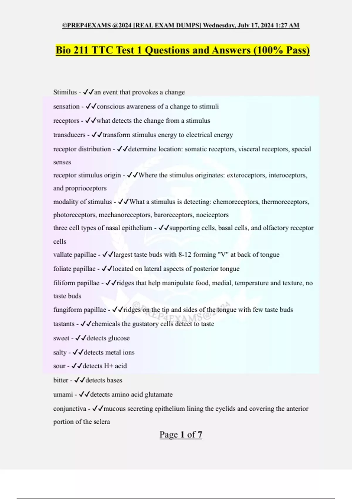 Bio 211 TTC Test 1 Questions and Answers (100% Pass) - Biology 211 ...