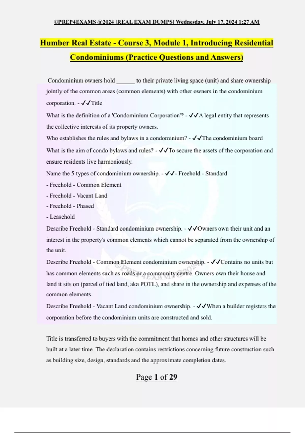 Humber Real Estate - Course 3, Module 1, Introducing Residential ...