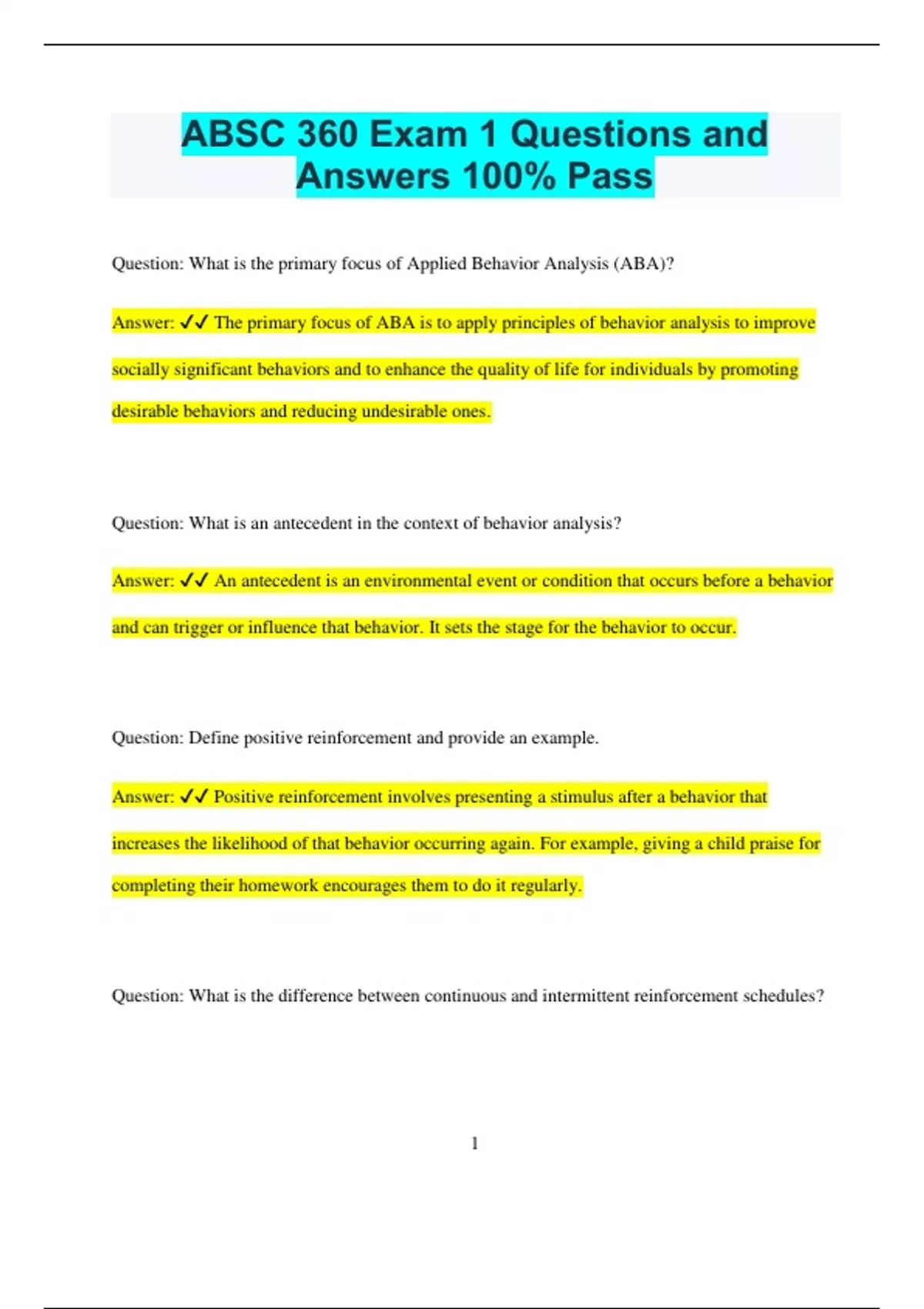 ABSC 360 Exam 1 Questions and Answers 100% Pass - ABSC 360 - Stuvia US