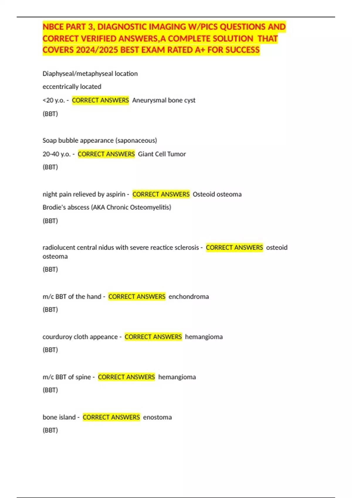 NBCE PART 3, DIAGNOSTIC IMAGING W/PICS QUESTIONS AND CORRECT VERIFIED ...