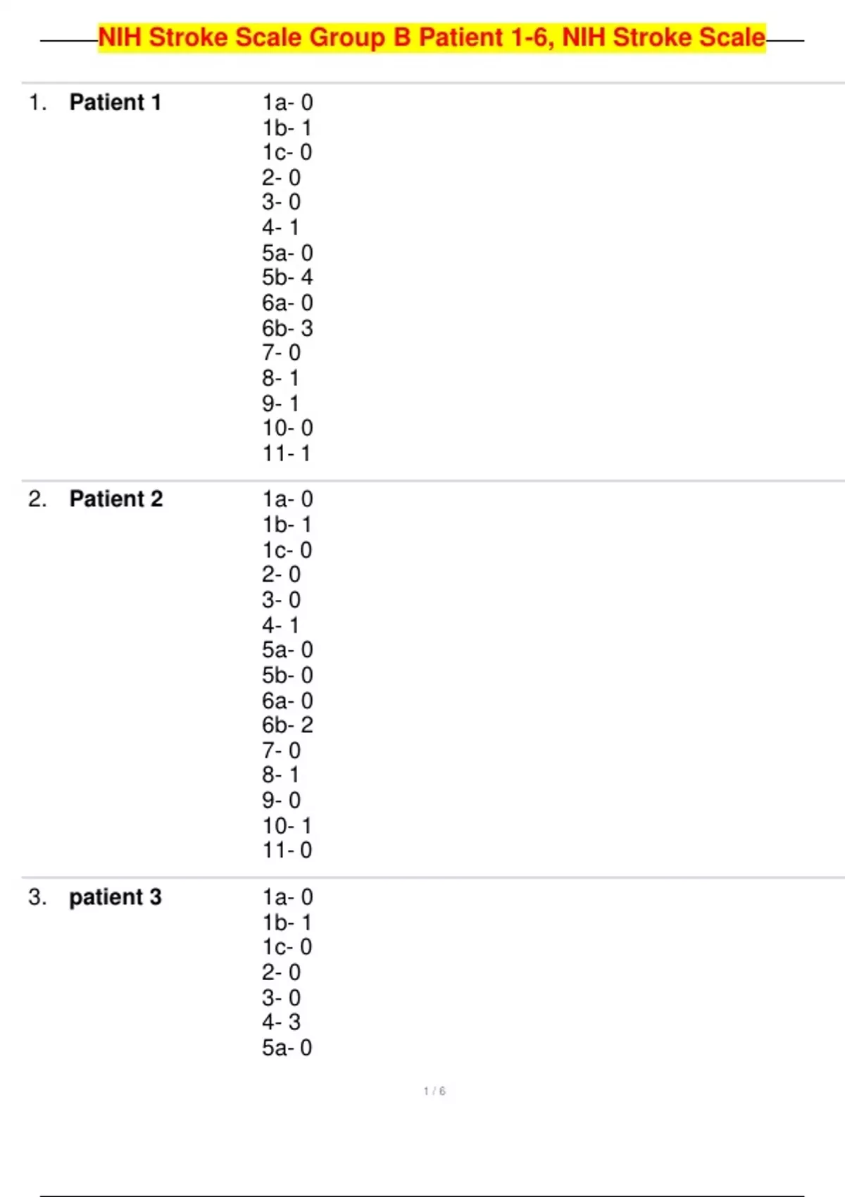 NIH Stroke Scale Group B Patient 1-6, NIH Stroke Scale - NIH Stroke ...