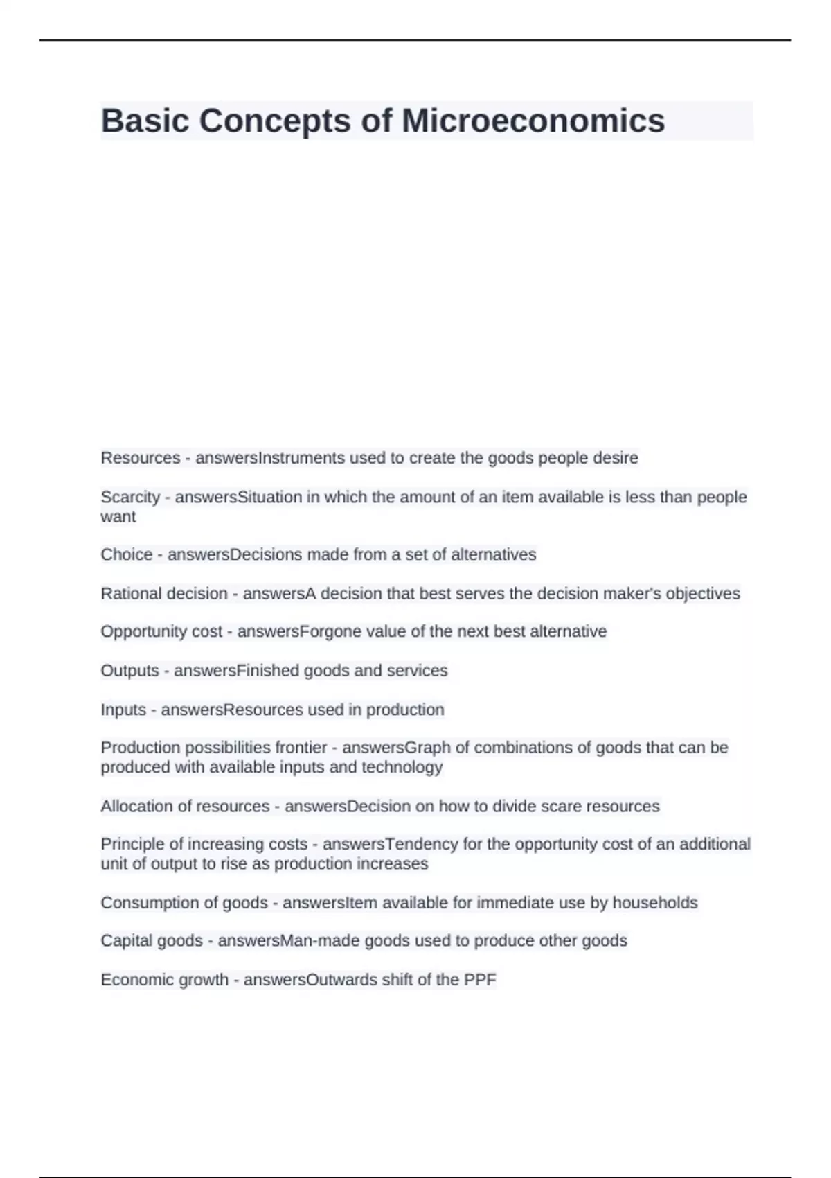 Basic Concepts of Microeconomics questions with solutions - Concepts in ...