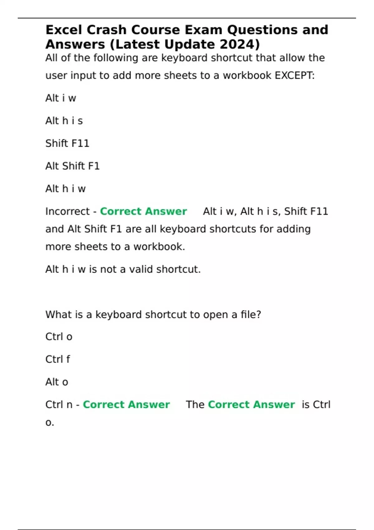 Excel Crash Course Exam Questions and Answers (Latest Update 2024 ...
