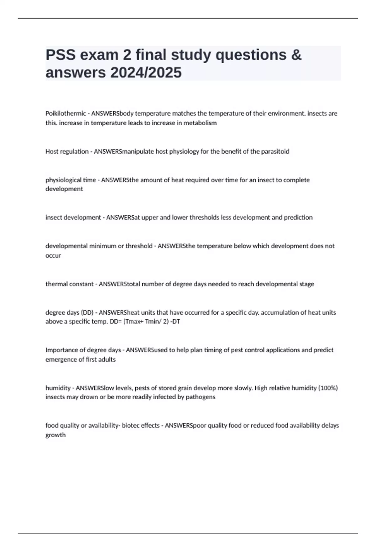 PSS exam 2 final study questions & answers 2024/2025 - PSS - Stuvia US