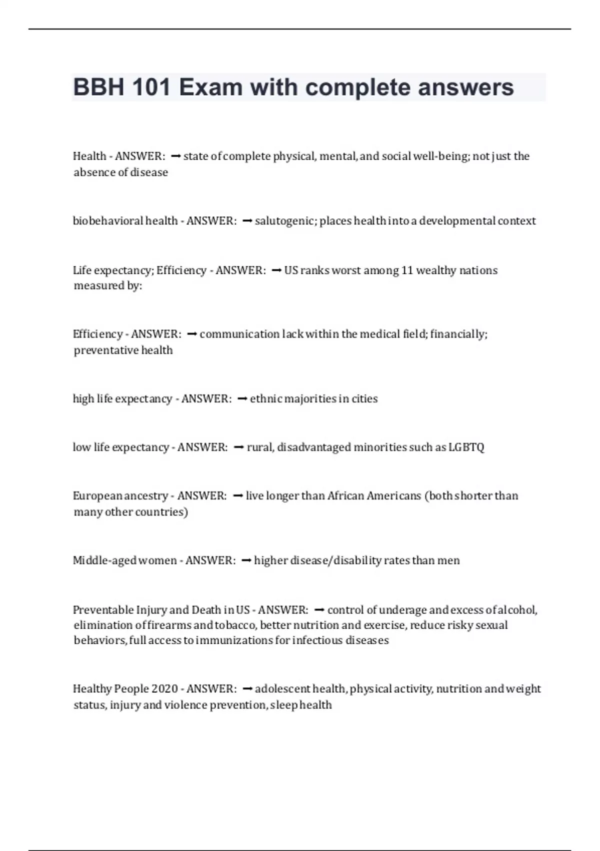 BBH 101 Exam pack for studying - Stuvia US