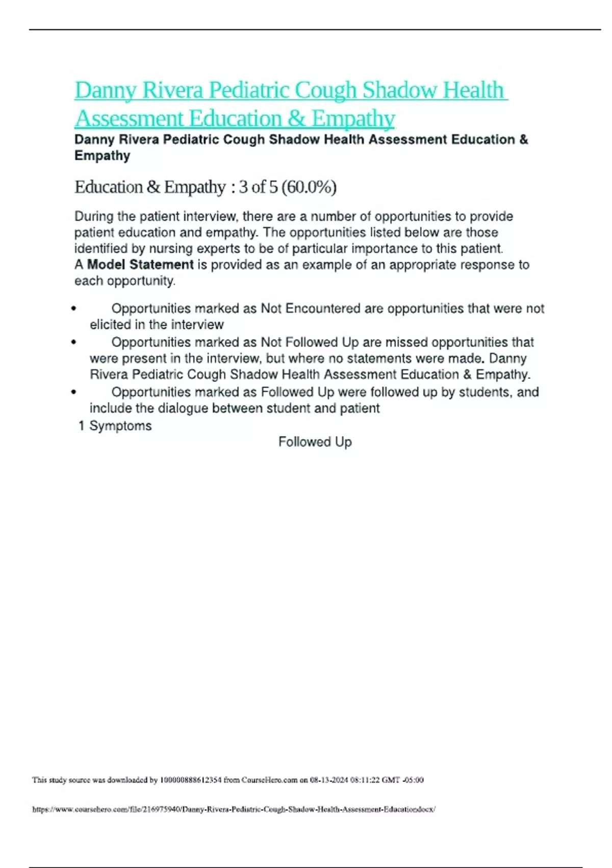 Danny Rivera Pediatric Cough Shadow Health Assessment Education ...