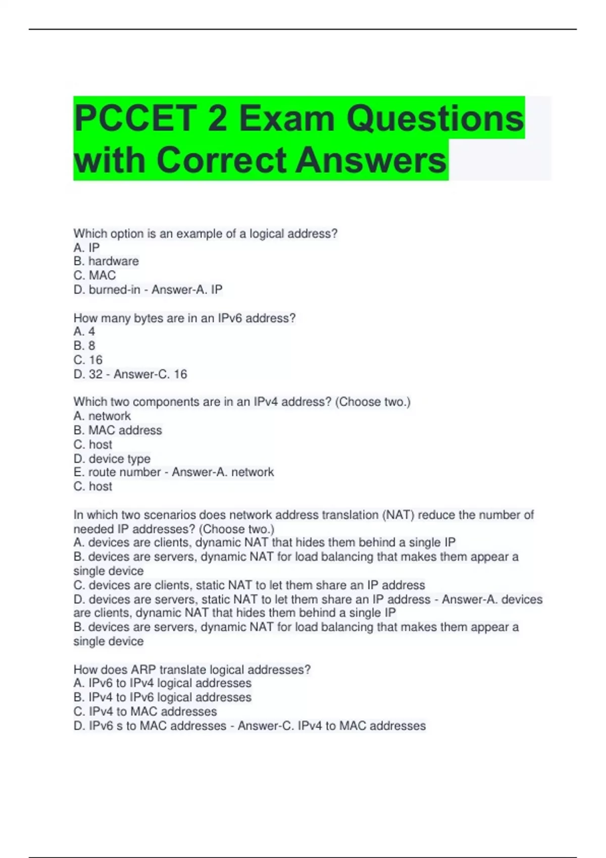 PCCET 2 Exam Questions with Correct Answers - PCCET 2 - Stuvia US