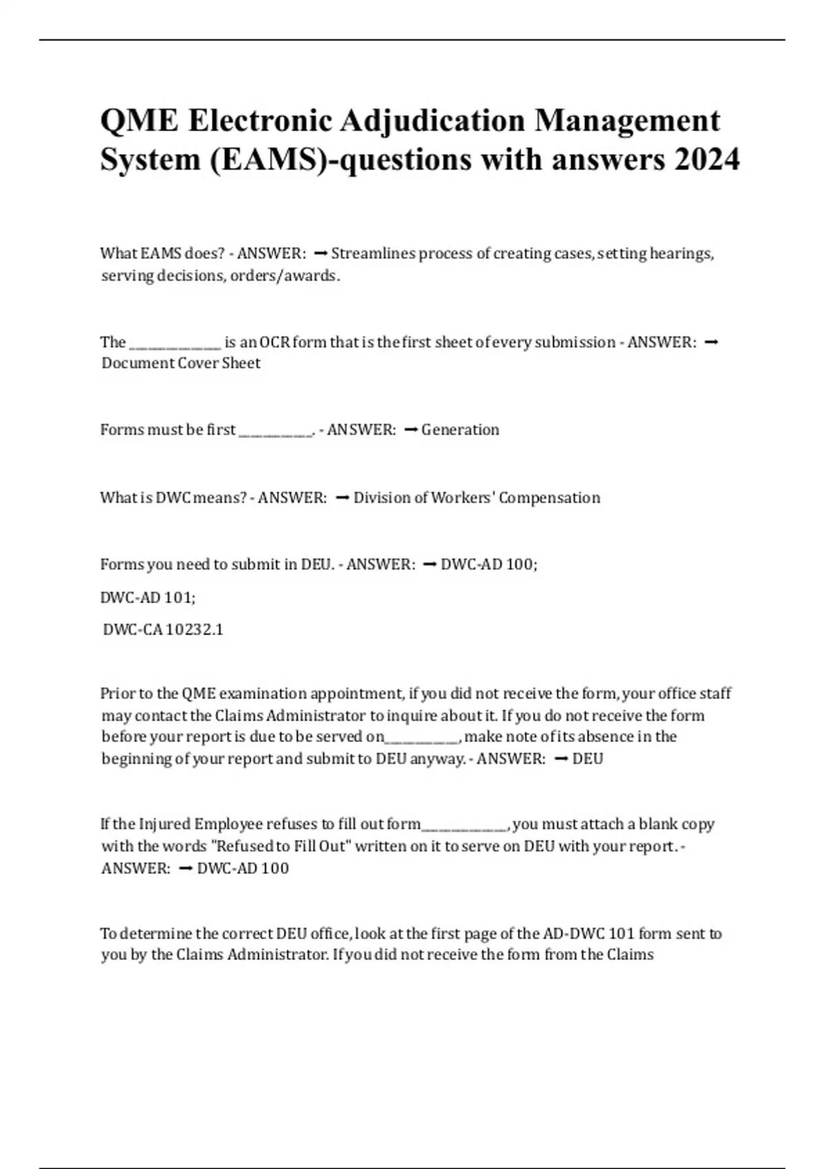 QME Electronic Adjudication Management System (EAMS)-questions with ...