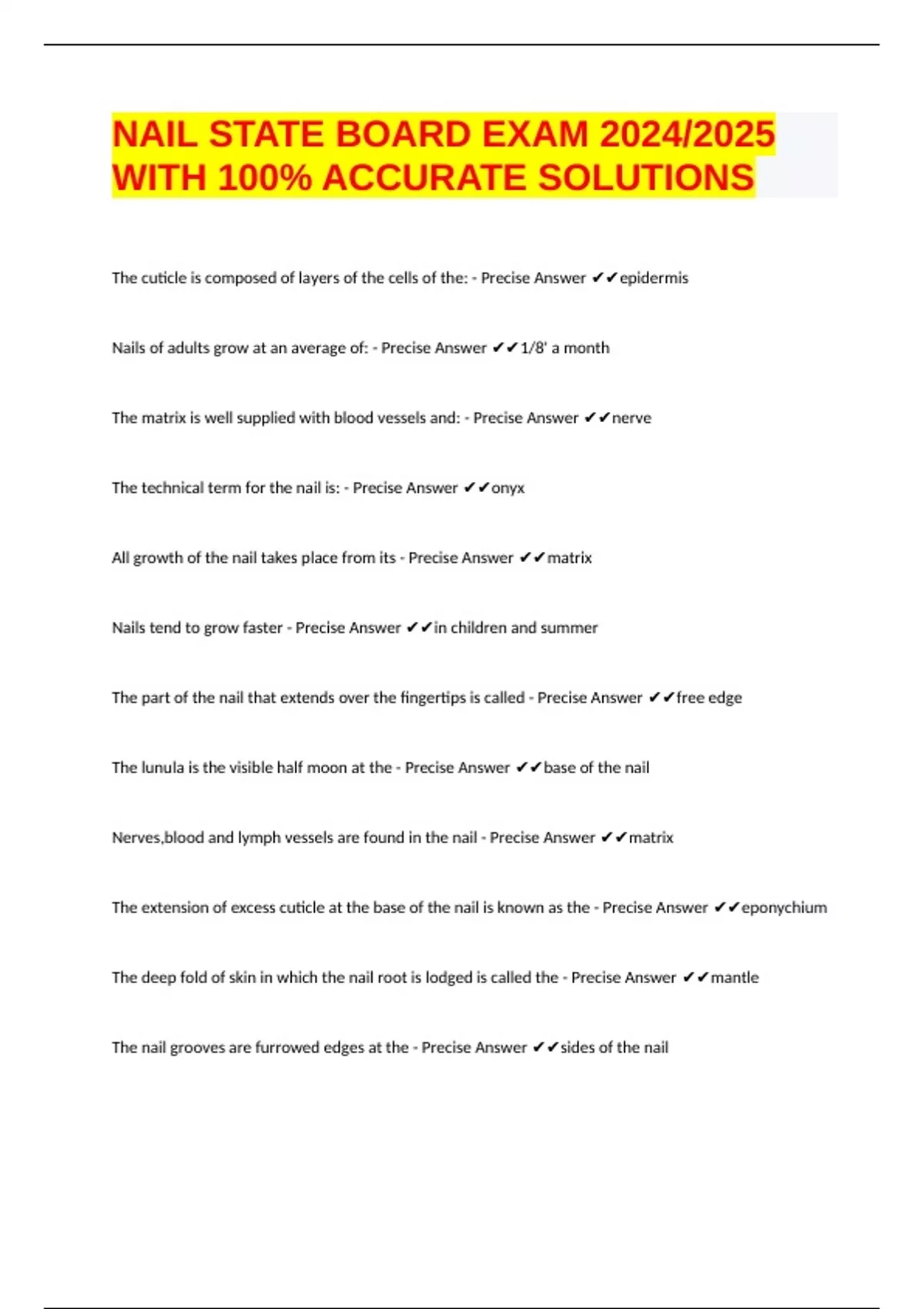 NAIL STATE BOARD EXAM 2024/2025 WITH 100% ACCURATE SOLUTIONS - NAIL ...