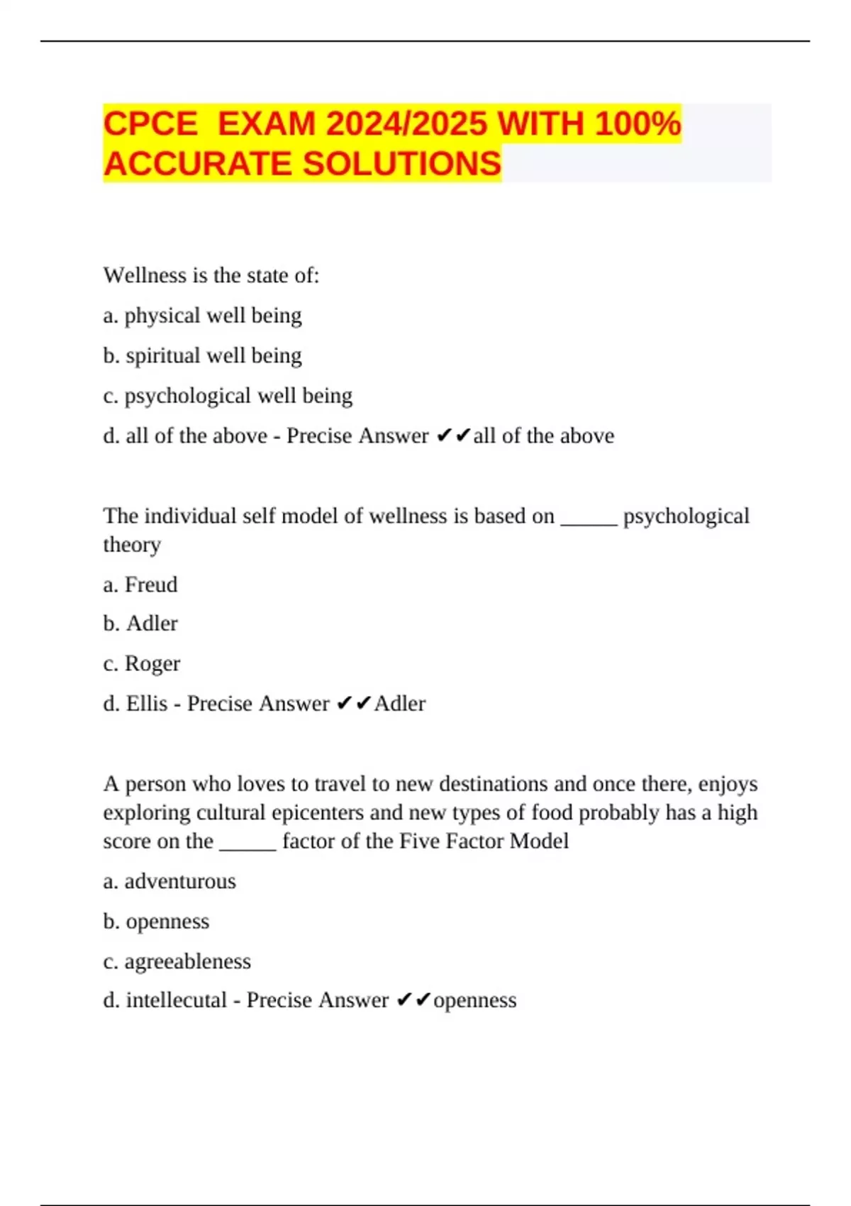 CPCE EXAM 2024/2025 WITH 100% ACCURATE SOLUTIONS - CPCE - Stuvia US