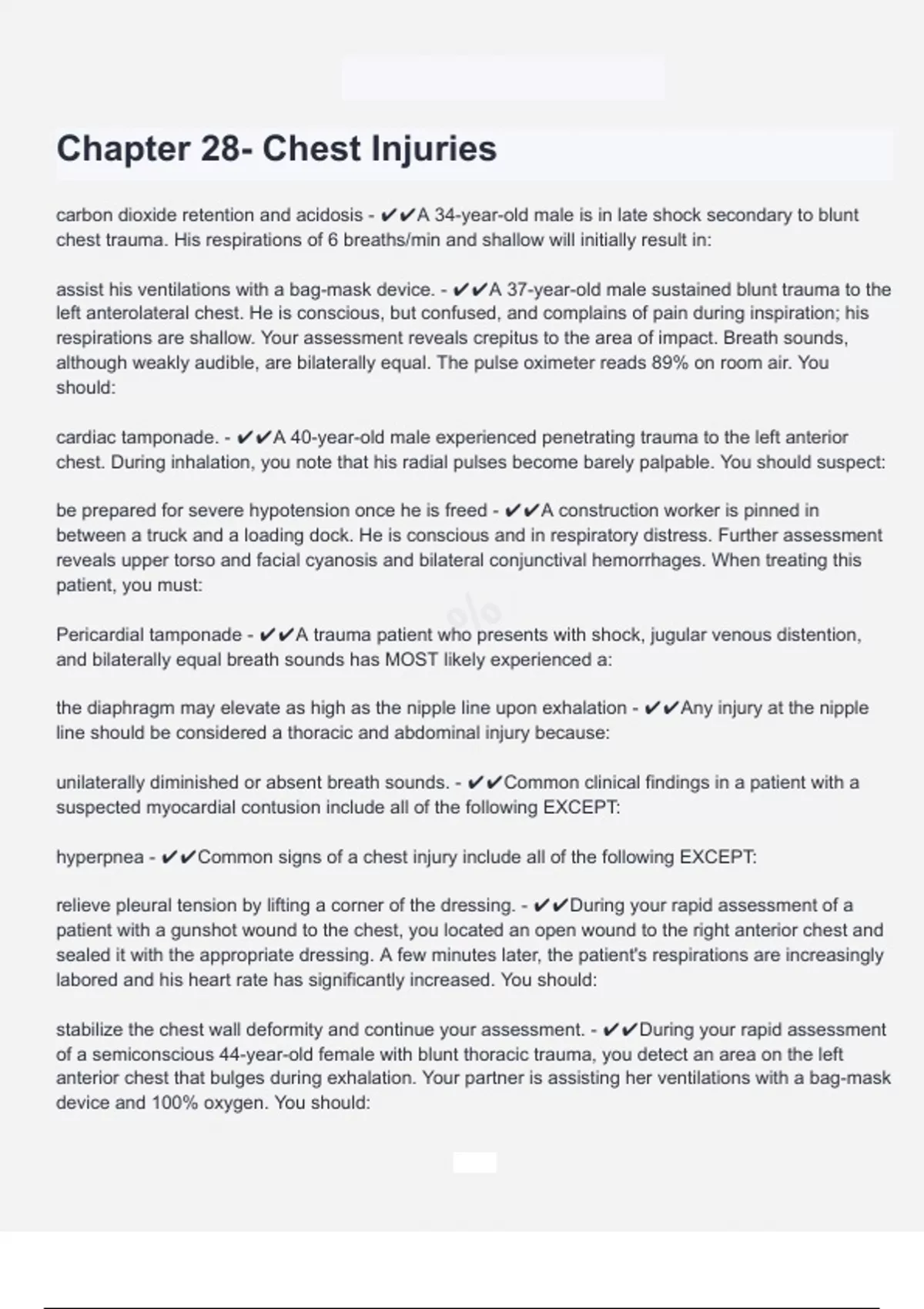 Chapter 28- Chest Injuries Questions & answers latest update 2024/2025 ...