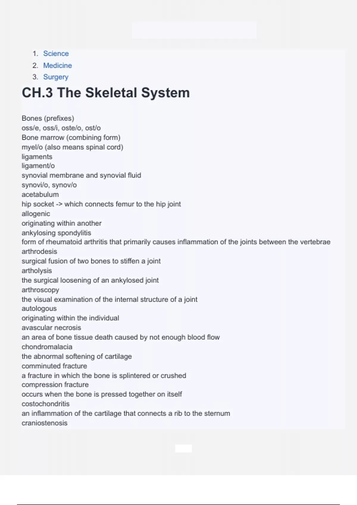 Science Medicine Surgery CH.3 The Skeletal System Questions & answers ...