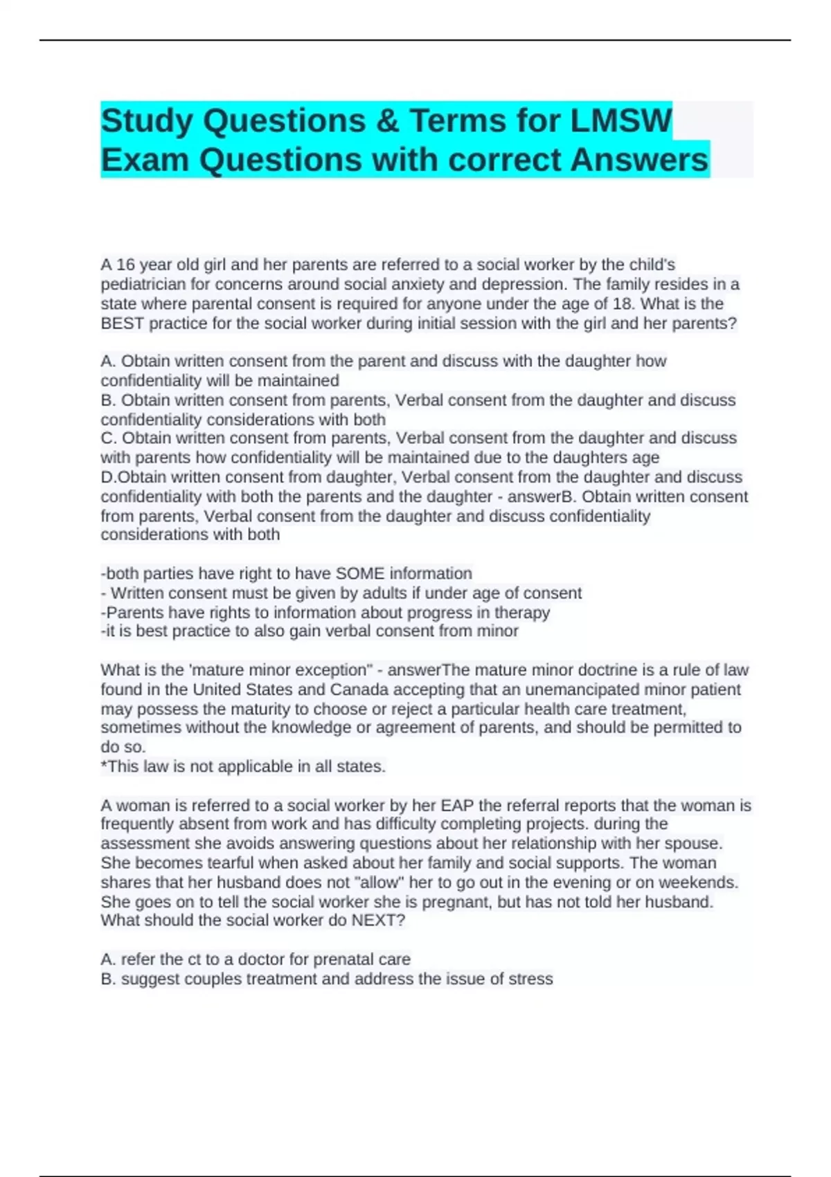 Study Questions & Terms for LMSW Exam Questions with correct Answers ...