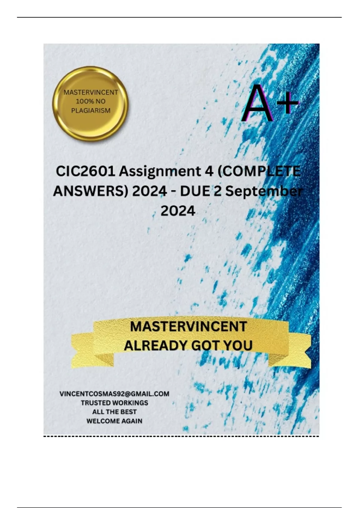 CIC2601 Assignment 4 (COMPLETE ANSWERS) 2024 - DUE 2 September 2024 ; 100% TRUSTED Complete ...